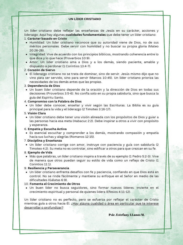Cualidades de un Líder Cristiano | PDF | Biblia | Cristo (título)