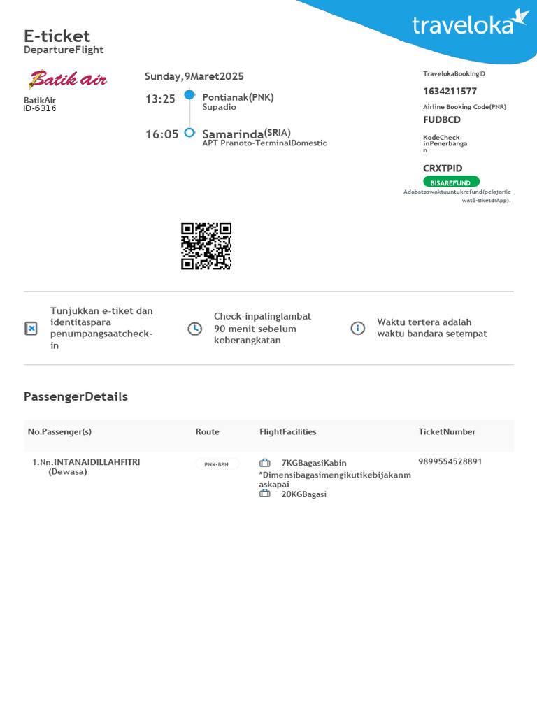 Flight#1 Intan Aidillah Fitri Pnk Frxsno Bpn Flight_originating (1) | PDF