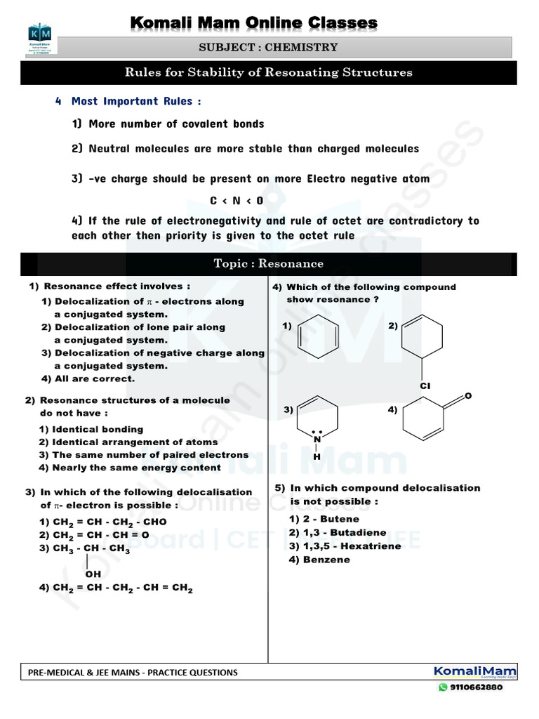 Resonance Stability Rules for Chemistry | PDF