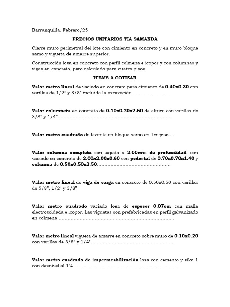 COTIZACION SAMANDA | PDF