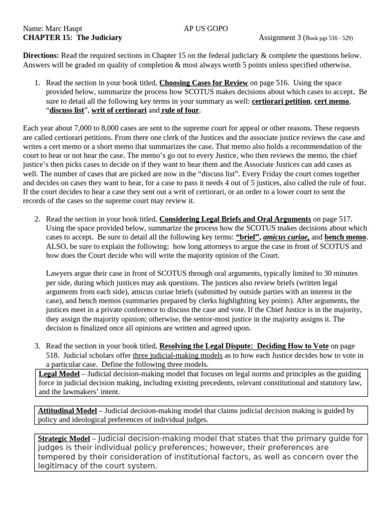 AP US GOPO - Chapter 15 - Assignment 3 | PDF | Supreme Court Of The ...