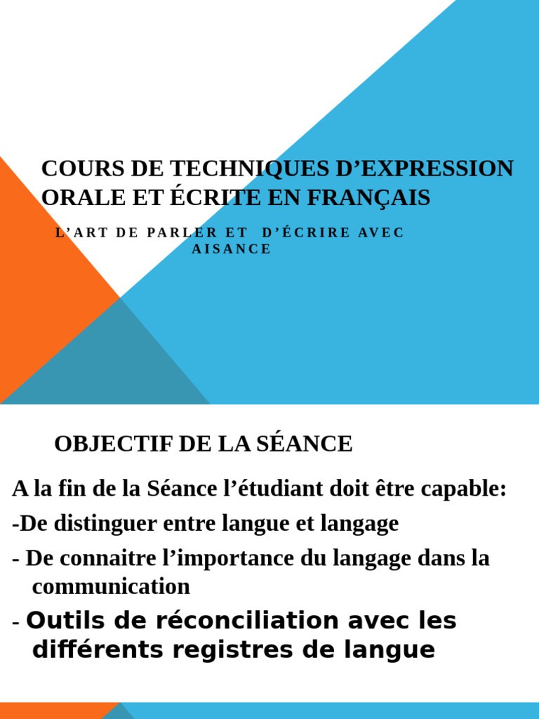 Séance 2 Cours de Techniques D'expression Orale Et Écrite en | PDF | Phrase | Grammaire