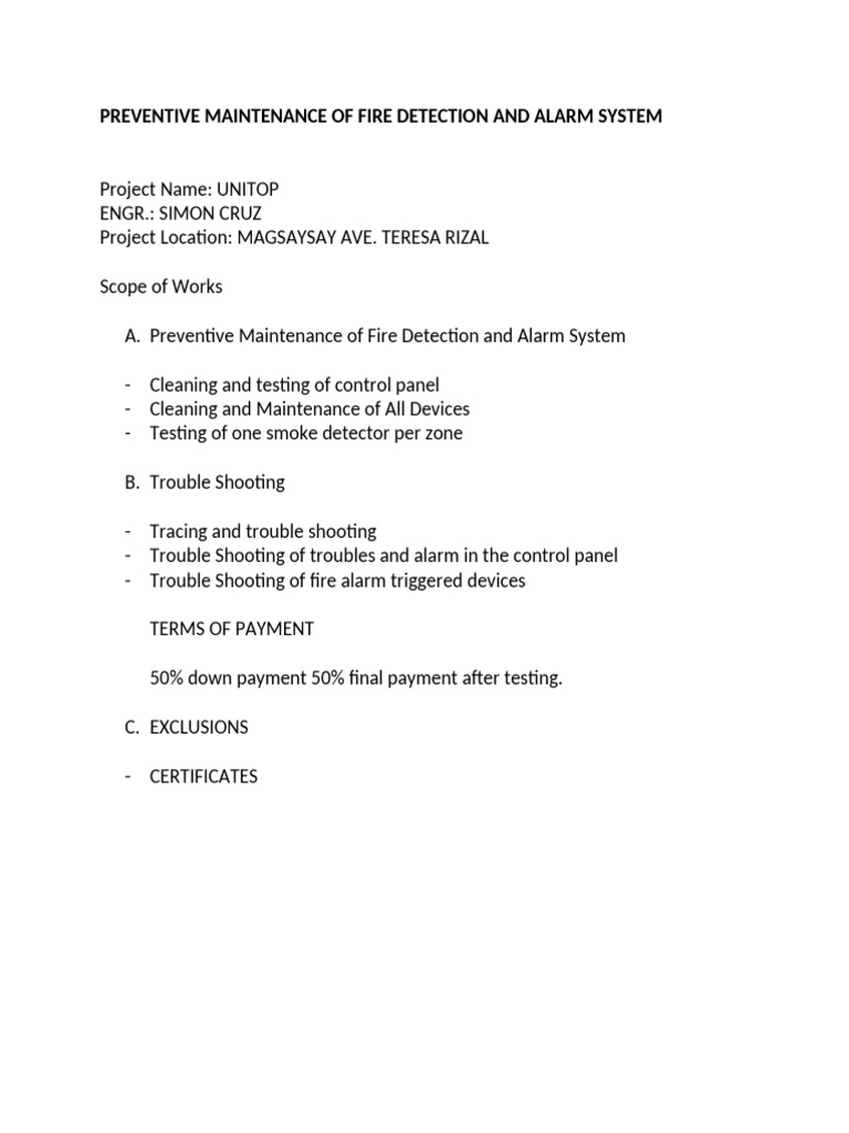 Quotation For Preventive Maintenance Unitop | PDF