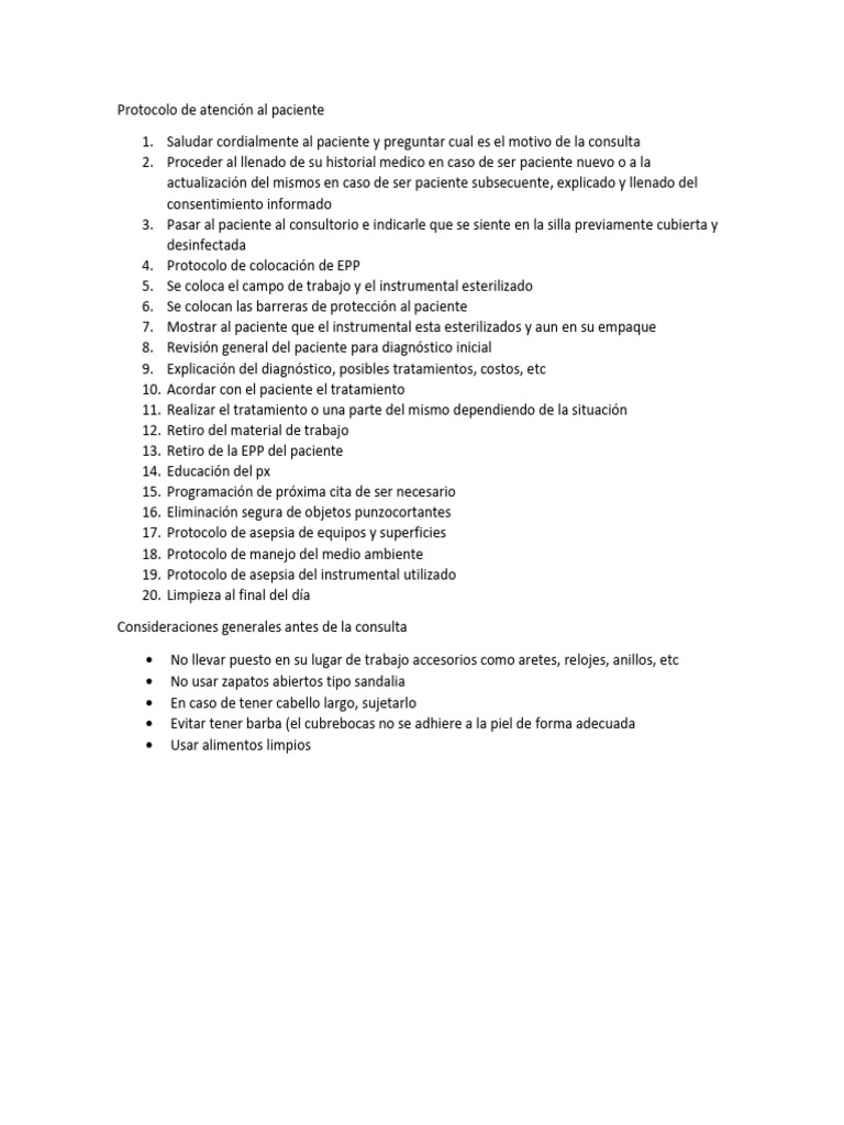 Protocolo de Atencion Al Paciente | PDF