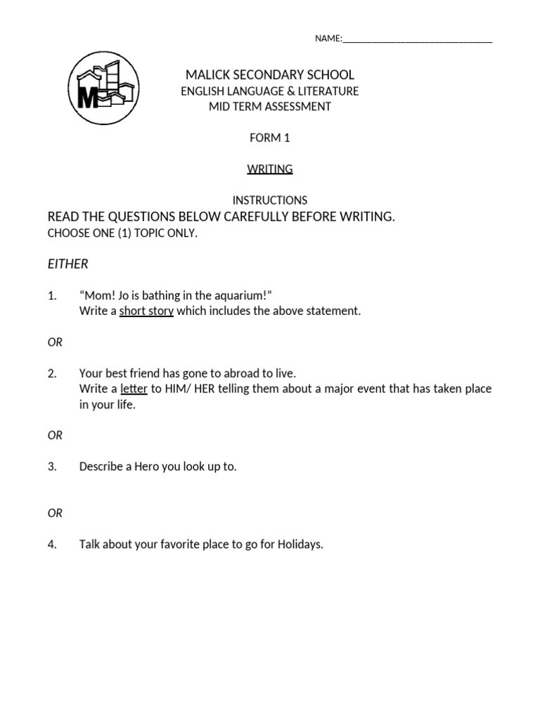 Term 2 Assessment ELA | PDF