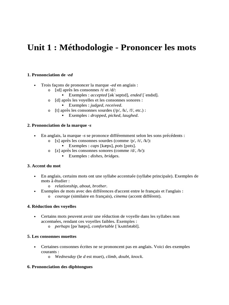 Unit 1 Methodologie Prononcer Les Mots | PDF | Linguistics | Grammar