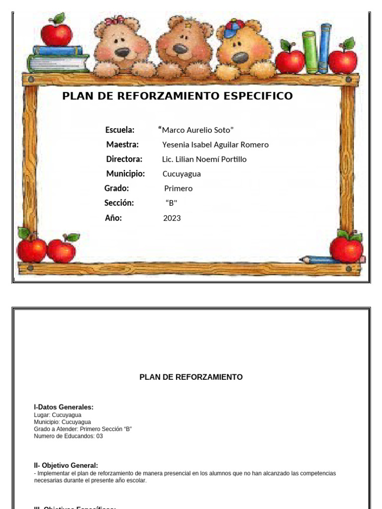 Plan De Reforzamiento Primer Grado 2025 Pdf Pedagogía Aprendizaje
