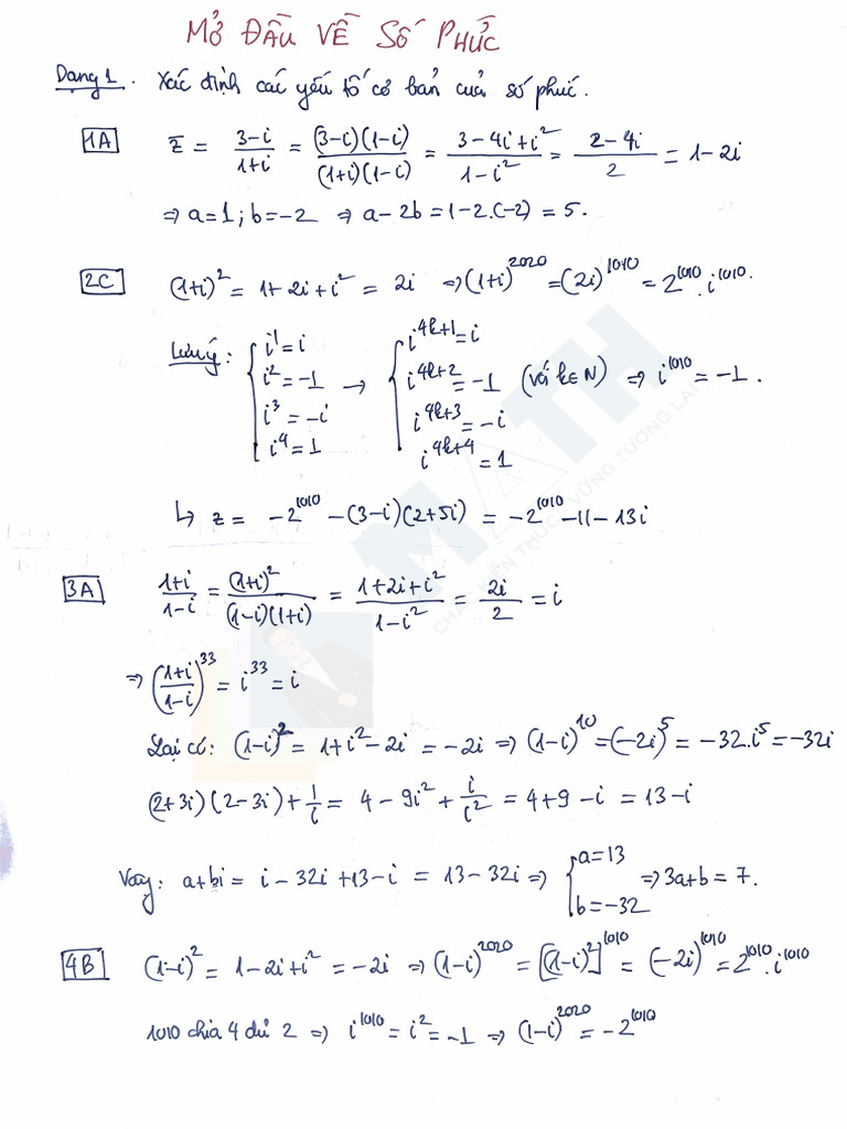 [Bản Viết Tay] Id1 - Mở Đầu Về Số Phức | PDF