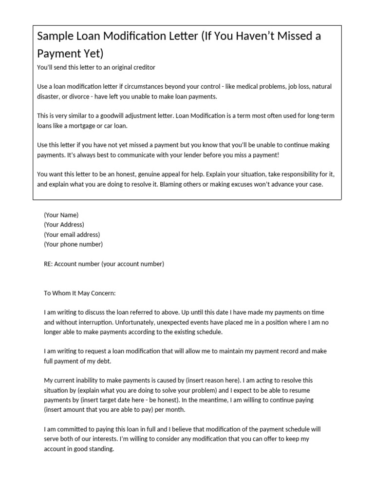 Loan Modification Letter (No Missed Payments) | PDF