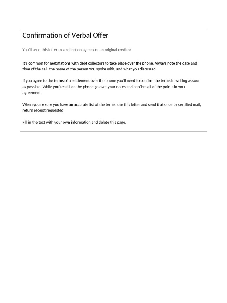 Confirmation of Verbal Offer | PDF