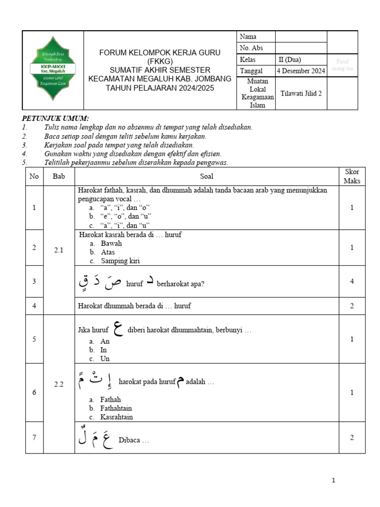 SAS Mulok Agama Kelas 2 | PDF