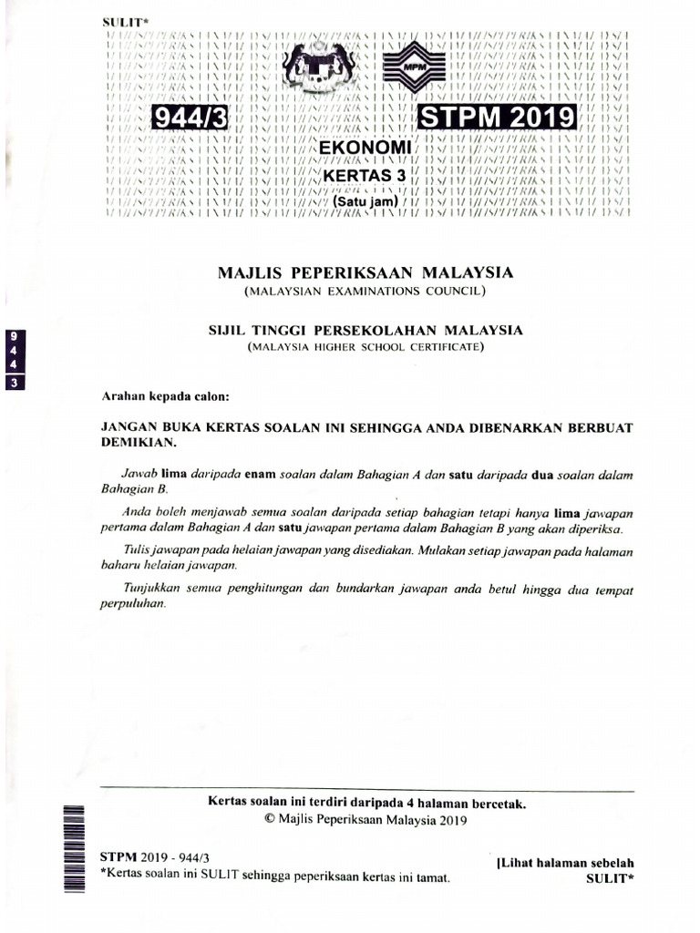 S3 STPM 2019 | PDF