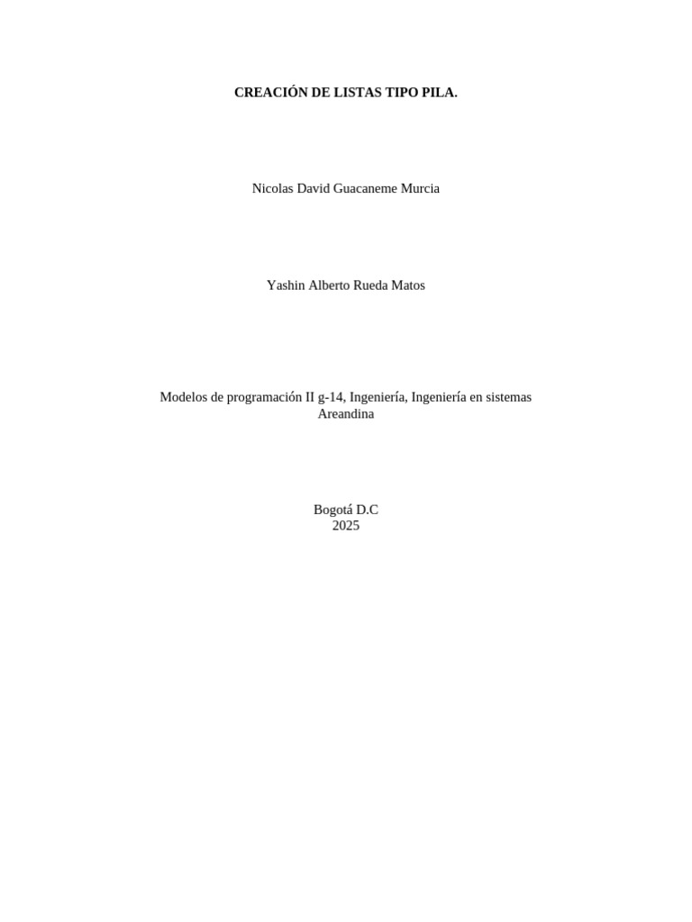 Creación de Listas Tipo Pila | PDF | Programación de computadoras | Java (lenguaje de programación)