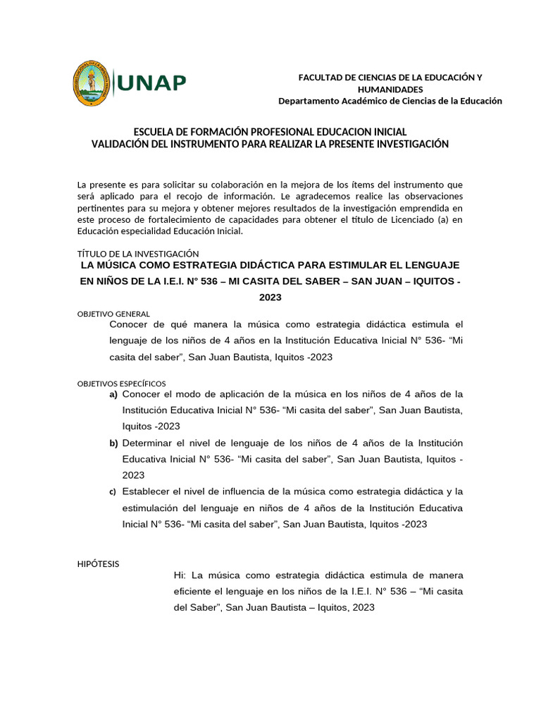 Documento Validación | PDF | Ritmo | Educación de la primera infancia