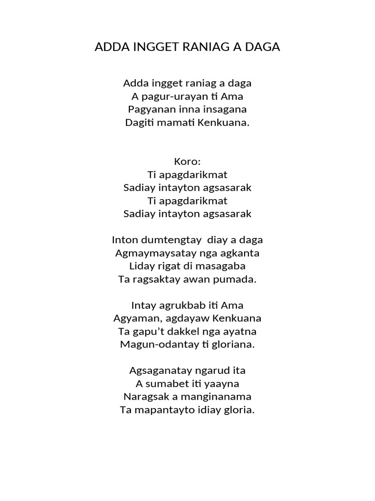 Adda Ingget Raniag A Daga | PDF