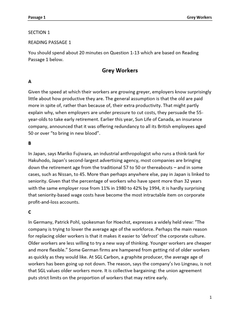 16 Passage 1 - Grey Workers Q1-13 | PDF | Employment | Salary
