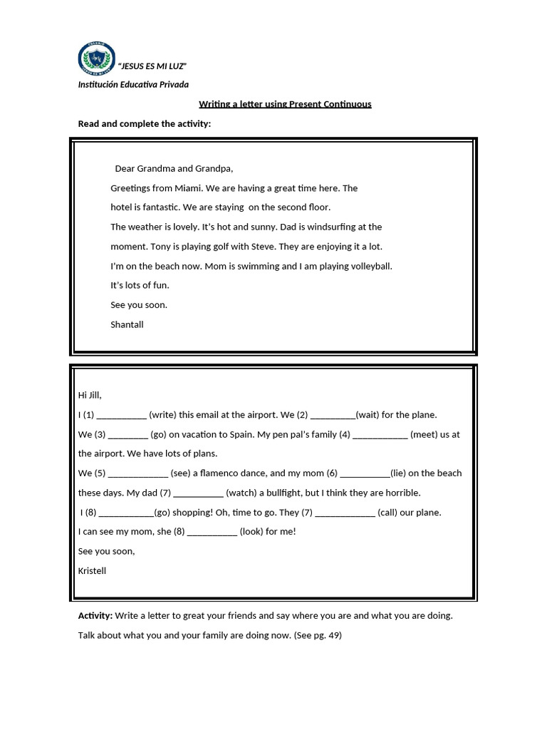 Present Continuous Letter Writing Activity | PDF