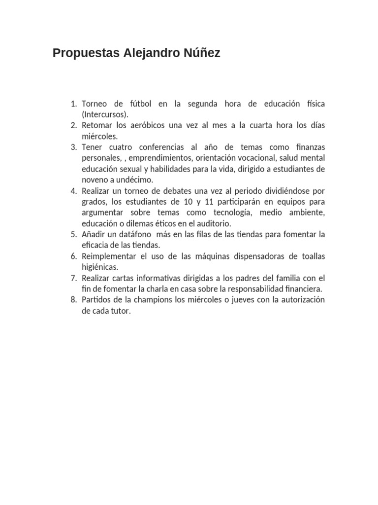 Propuestas Alejandro NÃºÃ±ez | PDF