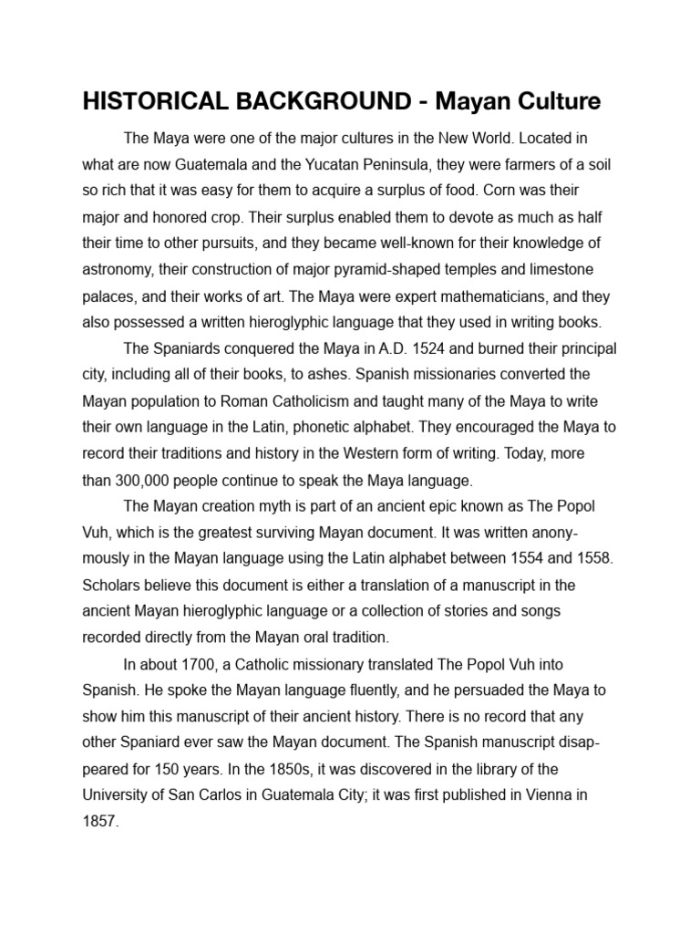 Overview of Mayan Culture and The Popol Vuh | PDF | Maya Civilization