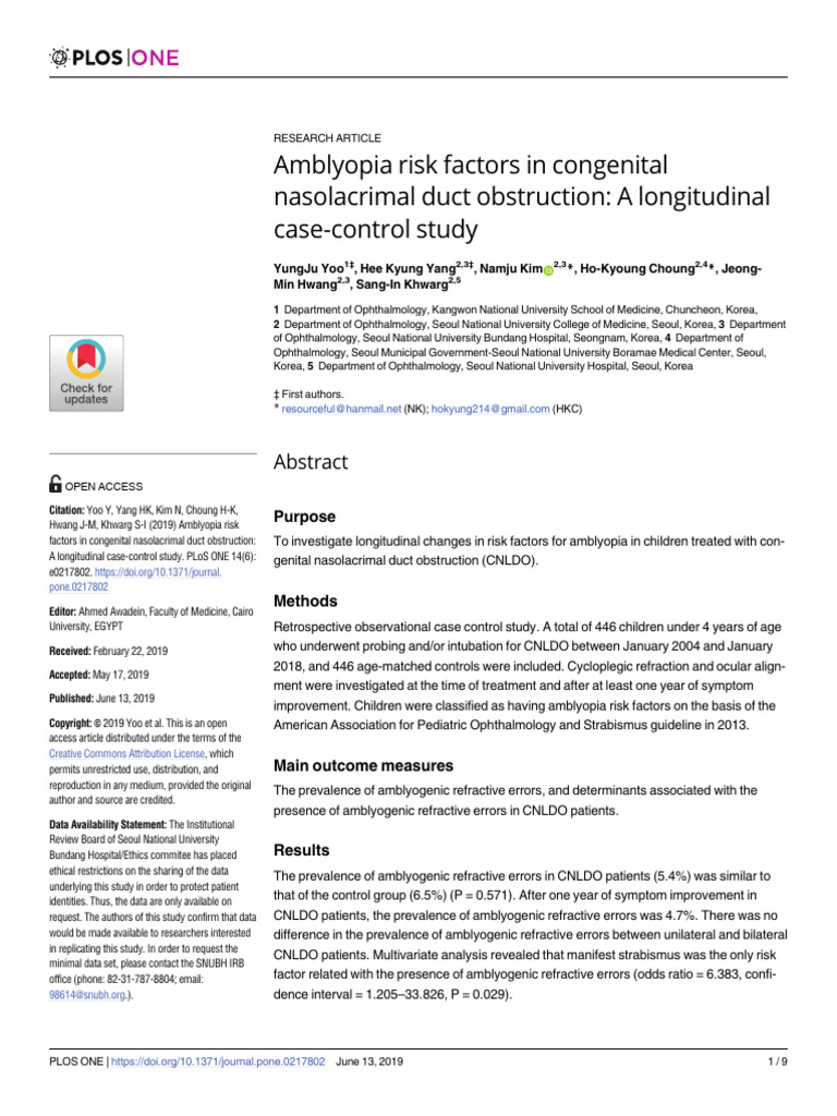 Amblyopia Risk Factors in Congenital Nasolacrimal Duct Obstruction A ...