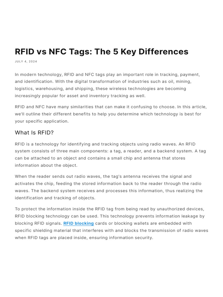 RFID vs NFC: Key Differences Explained | PDF | Radio Frequency Identification | Telecommunications