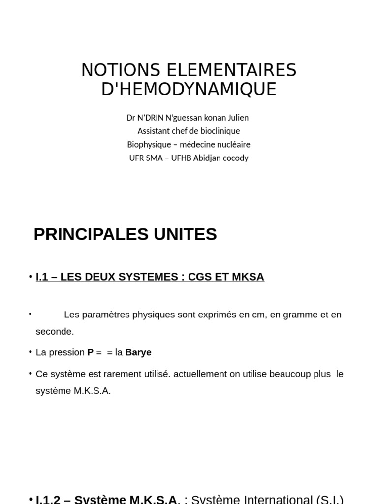 Notions Elementaires d'Hemodynamique | PDF | Pascal (Unité) | Système ...