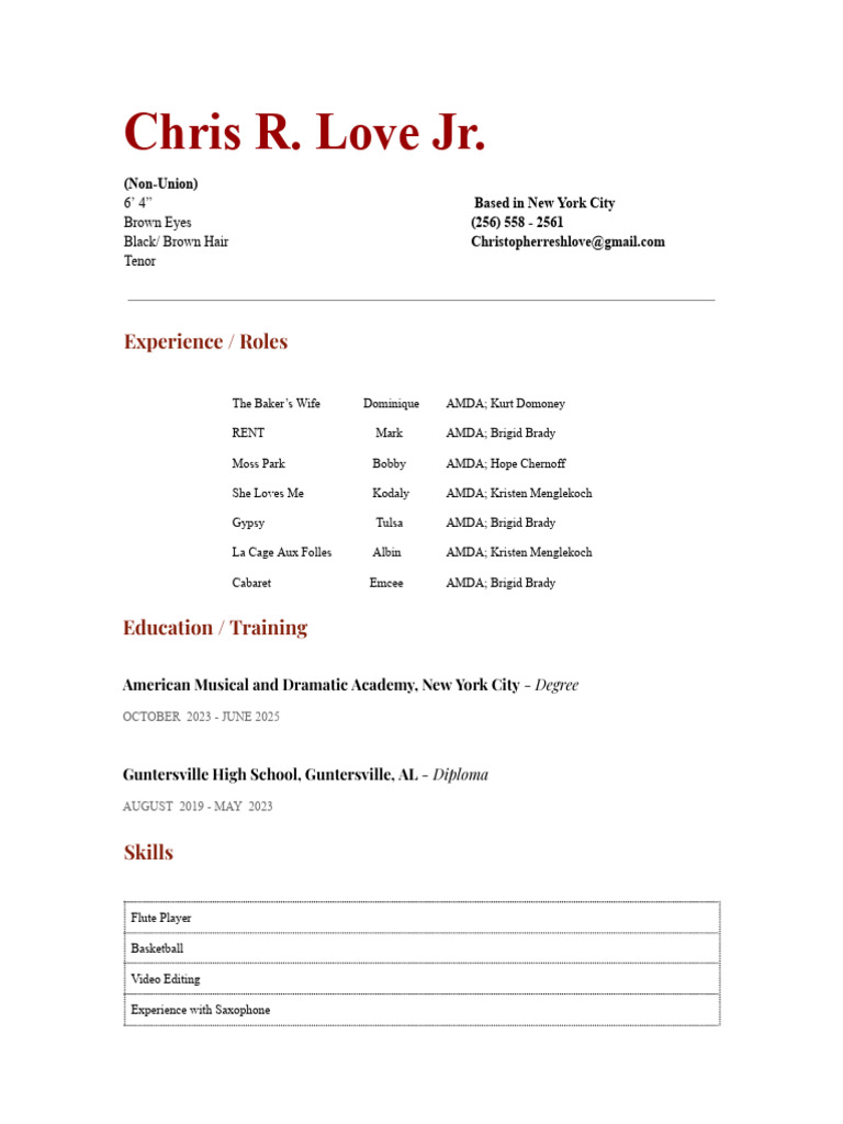 Chris R. Love JR.: Experience / Roles | PDF