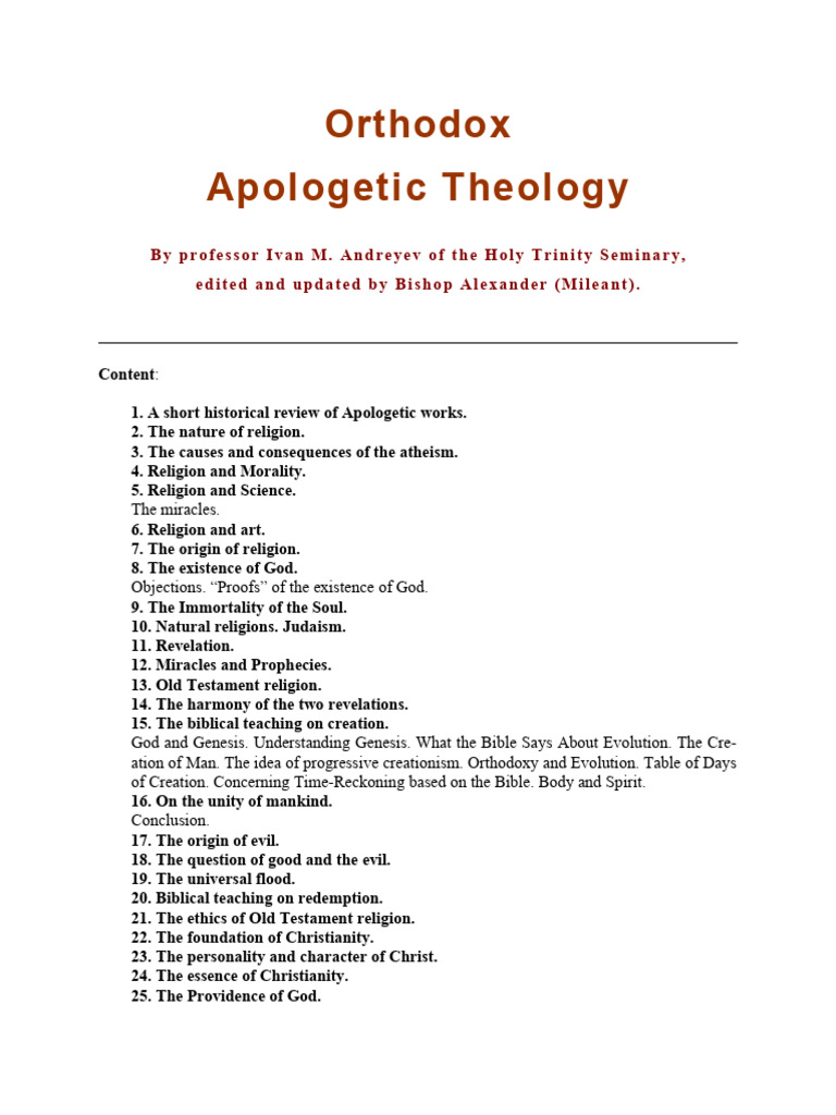 Orthodox Apologetic Theology Overview | PDF | Atheism | Existence Of God