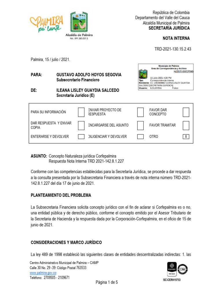 Concepto Juridico Definicion Entidad Publica TRD 2021 130.15.2.43 | PDF ...