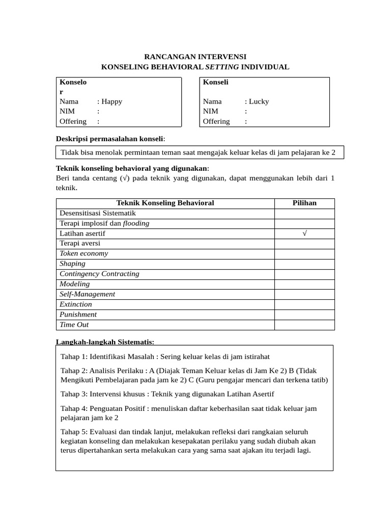 Format Rancangan Intervensi Konseling Behavioral Individual | PDF