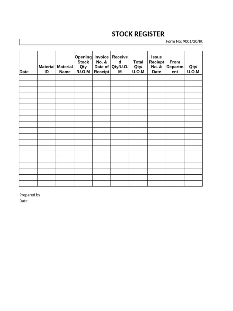 Stock Register Template Form 9001 | PDF