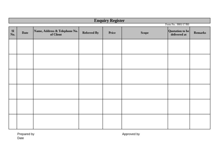 Client Enquiry Register Form | PDF