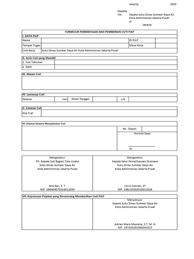 Form Cuti 2025 | PDF