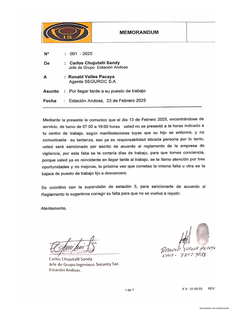 Memorándum Ronald Valles | PDF