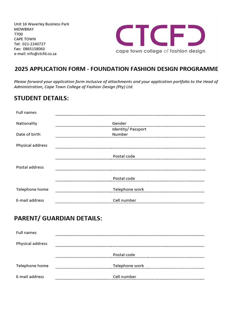 2025 Fashion Design Application Form | PDF