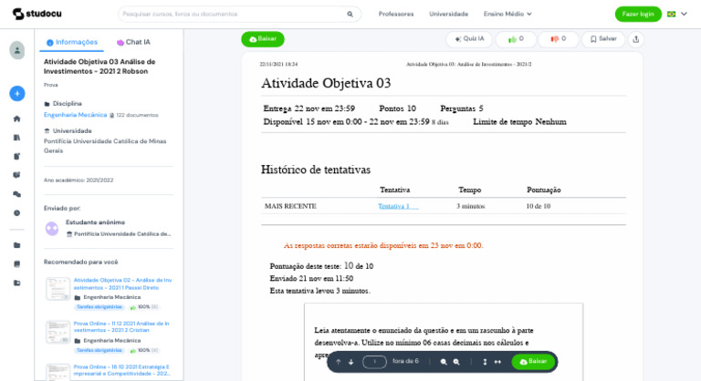 Atividade Objetiva 03 Análise de Investimentos - 2021 2 Robson - Atividade Objetiva 03 Entrega ...