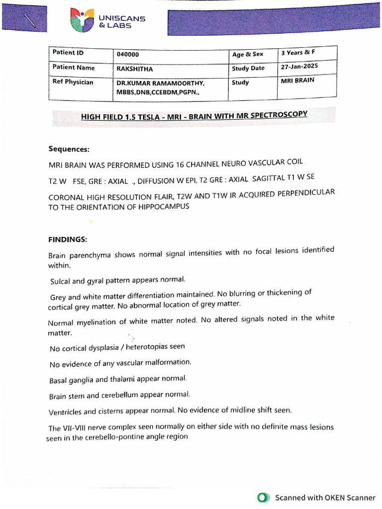 Rakshitha MRS Brain Report | PDF