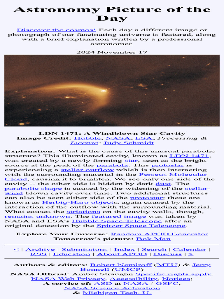 APOD 2024 November 17 – LDN 1471 A Windblown Star Cavity | PDF