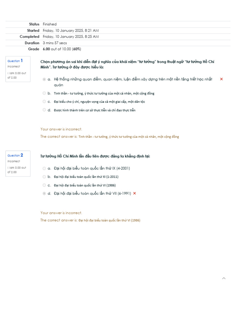 BÀI TẬP KẾT THÚC CHƯƠNG 1_ Attempt review _ BK-LMS | PDF