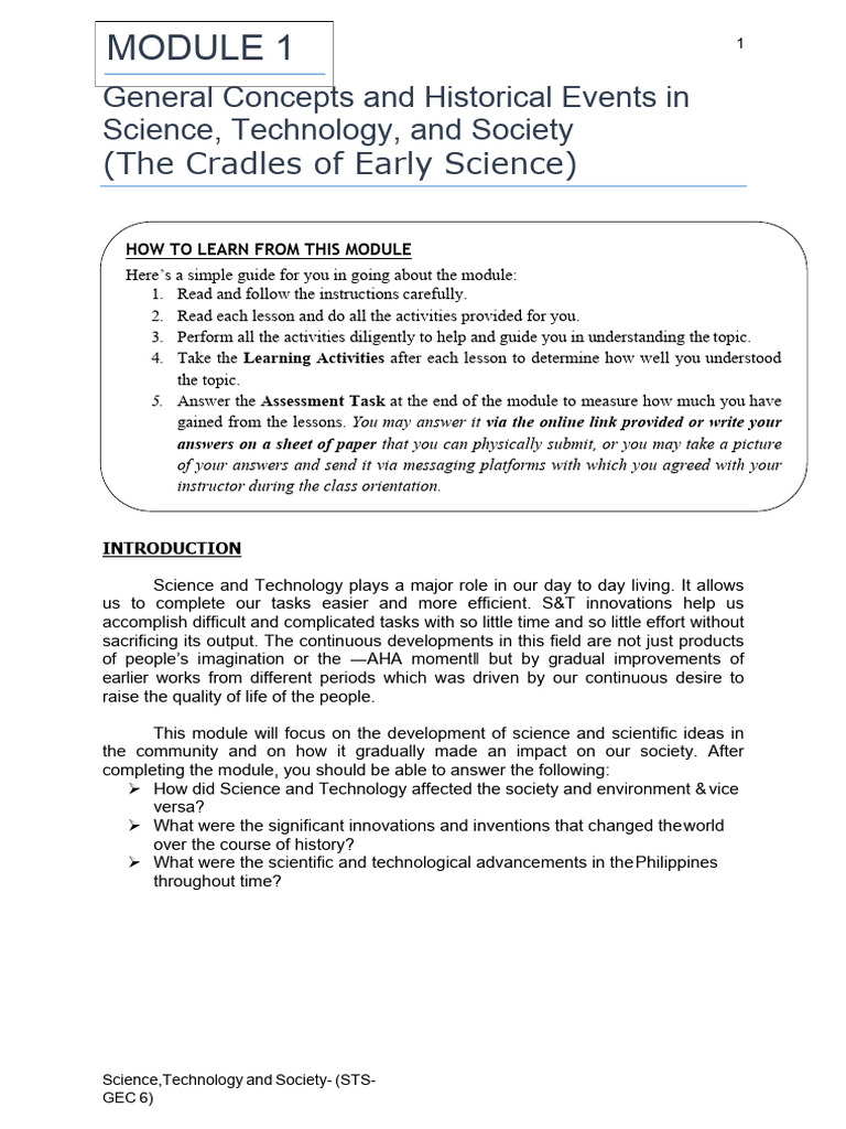 MODULE-1-STS | PDF | Science | Learning