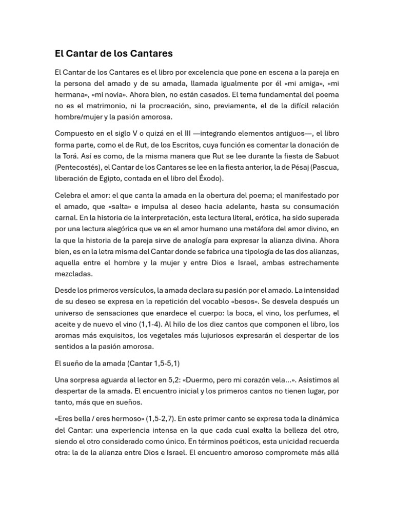 Cantares | PDF | Canción de canciones | Amor