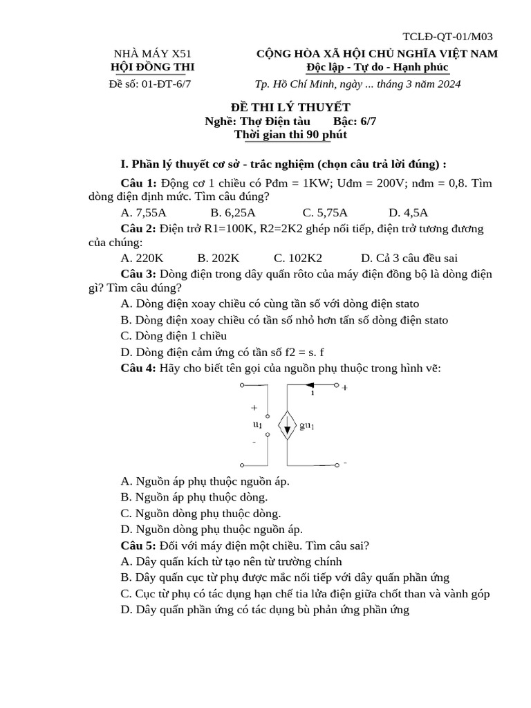 De Thi Ly Thuyet 6.7 | PDF