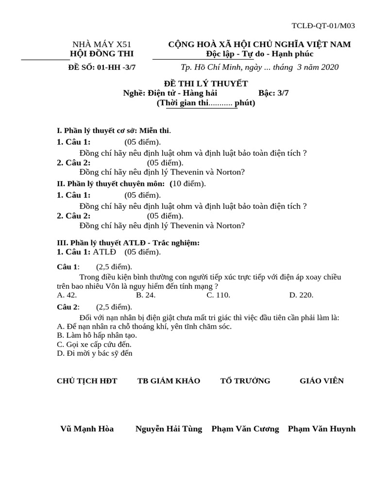 De thi ly thuyet 3-7 (DT-VK) -Hang hải - MẪU | PDF