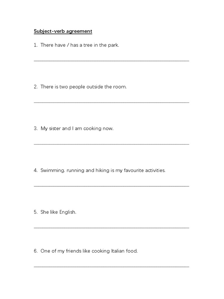 Subject-Verb Agreement Exercises | PDF