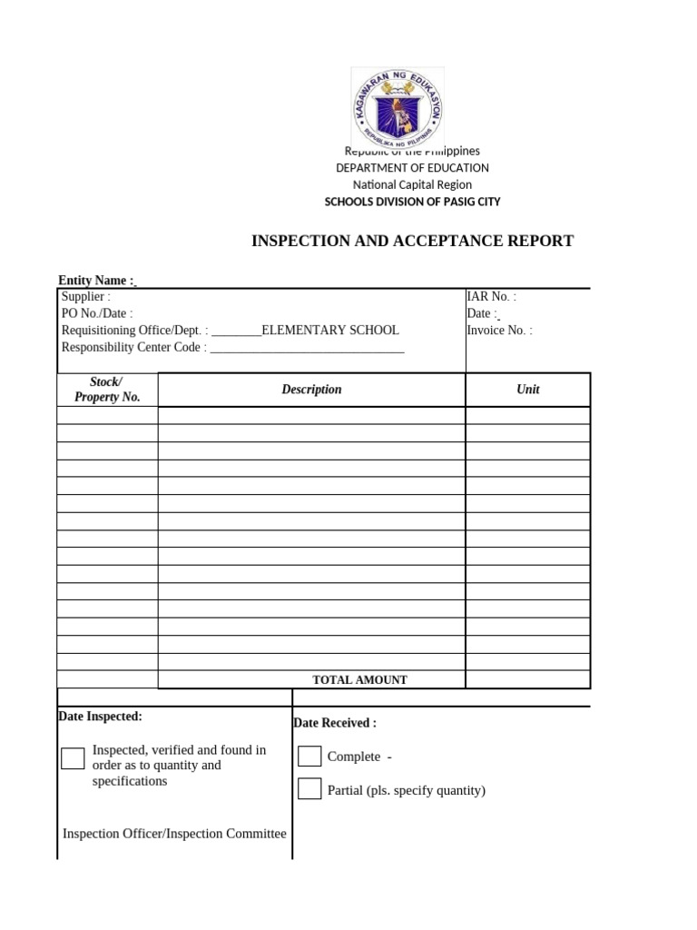 Inspection and Acceptance Report Template | PDF