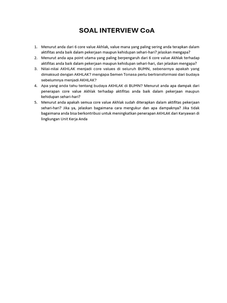 SOAL INTERVIEW Champion of AKHLAK | PDF