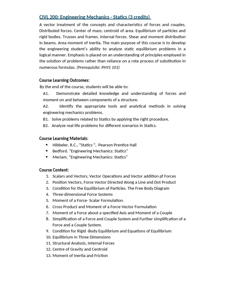 Engineering Mechanics: Statics Course | PDF
