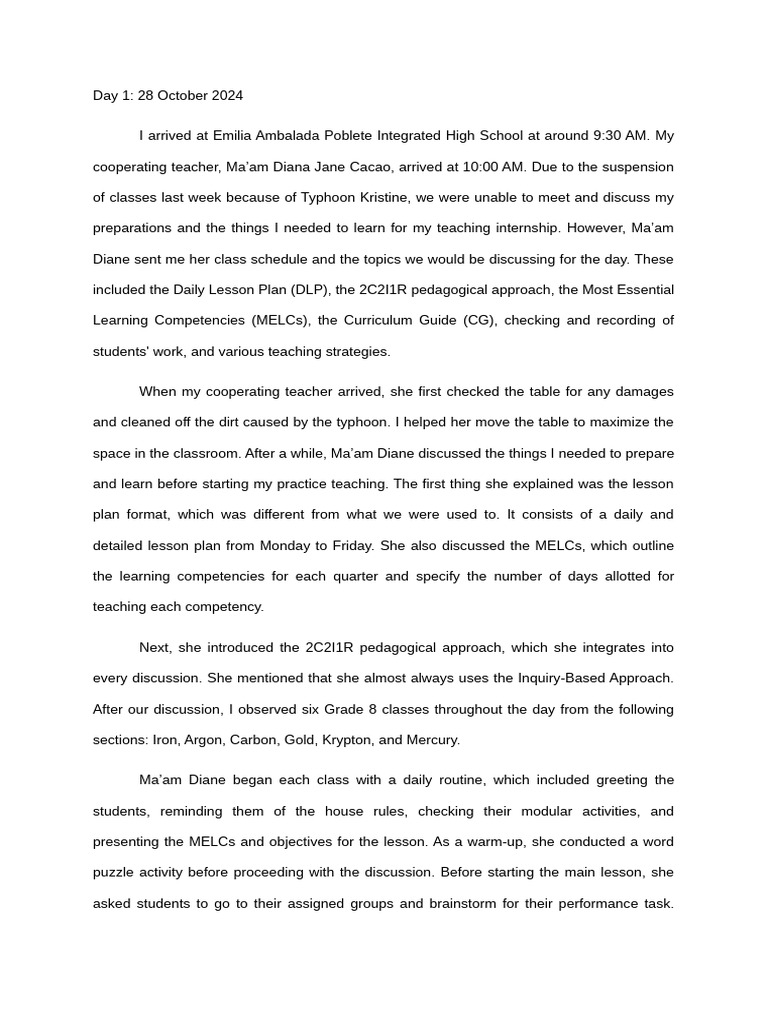 Narrative Report | PDF | Teachers | Lesson Plan