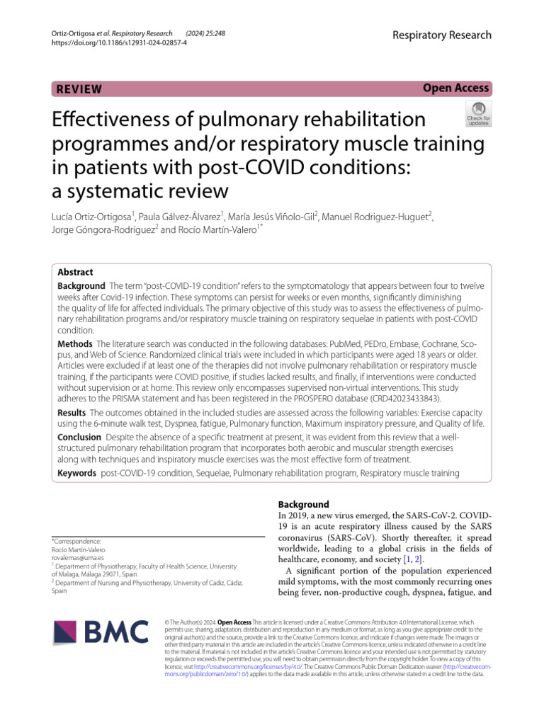 Pulmonary Rehabilitation Program Post COVID Conditions Respiratory ...
