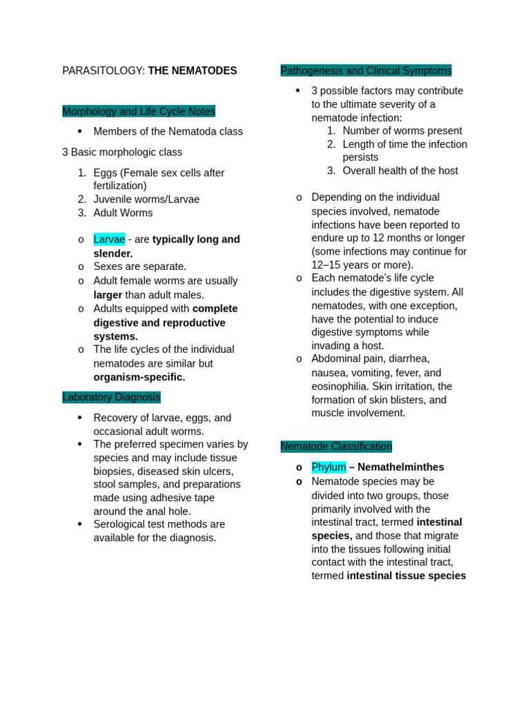PARASITOLOGY-THE-NEMATODE | PDF | Nematode | Gastroenterology